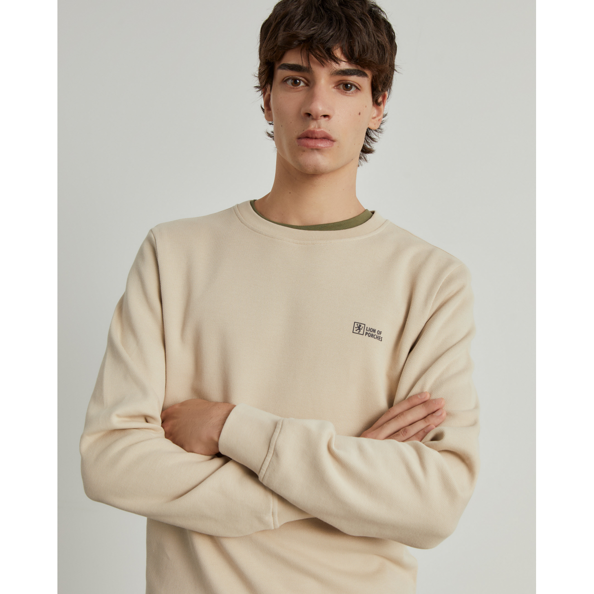 Round neck sweater in piqué knit - LP005129_035 | LION OF PORCHES